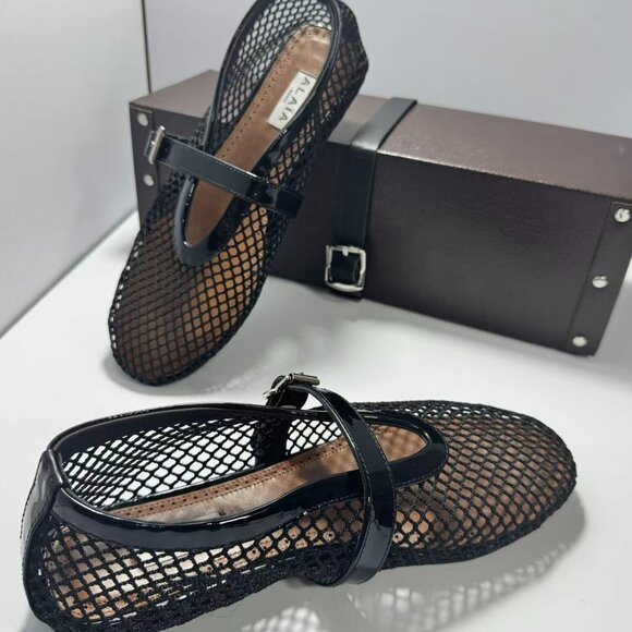 Alaia | Shoes | Alaia Black Mesh Flats With Brown Interior | Poshmark